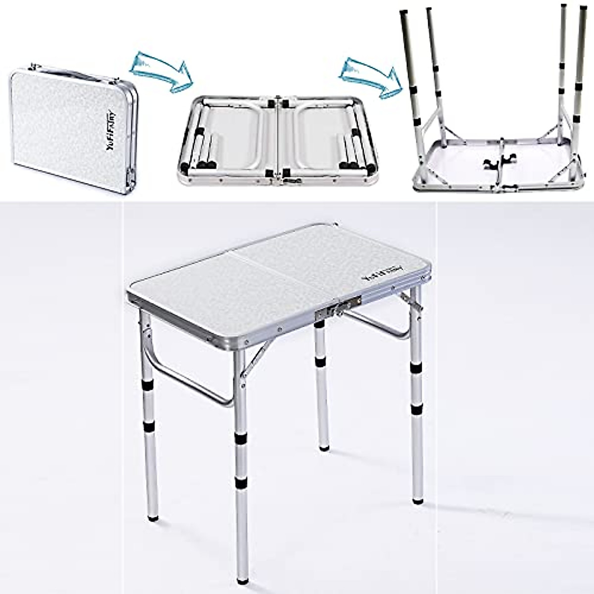 YUFIFAIRY Small Folding Table Portable, 24''L x16''W Foldable Camp Table with 3 Adjustable Height, Indoor Outdoor Lightweight Aluminum Table for Outdoor Cooking Picnic, (3 Heights)