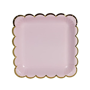 Geeklife Pink Disposable Paper Party Plates Bulk, 7 Inch Metallic Gold Paper Decorated Dessert Plates Set,20 PCS