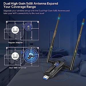 USB 3.0 WiFi 6E AX5400M WiFi Adapter for PC, 802.11AX, Tri-Band 6GHz/ 5GHz/ 2.4GHz, Dual 5dBi Antennas, USB WiFi Dongle Wireless Network Adapter for Desktop PC Laptop, Only Work for Windows 11/10