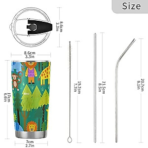 HXshaoye animal jungle giraffe elephant monkey Stainless Steel cups with lids Leak-proof Lid and Straw mugs for coffee for travel modern coffee travel mug 20 oz vaso para cafe termica 20oz