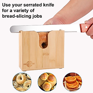 salomayes Bagel Cutter Slicer For Small And Large Bagels, Bagel Slicer Guillotine, Adjustable Bamboo Bagel Slicer With Non-Slip Pads