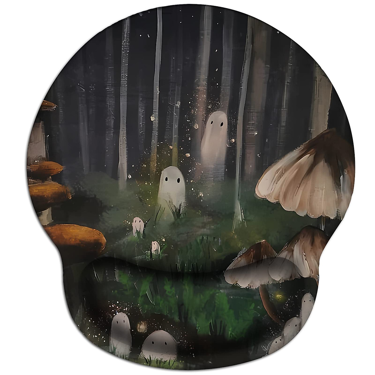 Forest Ghosts Mouse Pad Wrist Support, Ergonomic Mouse Pad for Wireless Mouse, Cute Mousepad with Non-Slip Rubber Base for Home Office Gaming Working Computers Laptop, 9.9 x 9.1 Inch