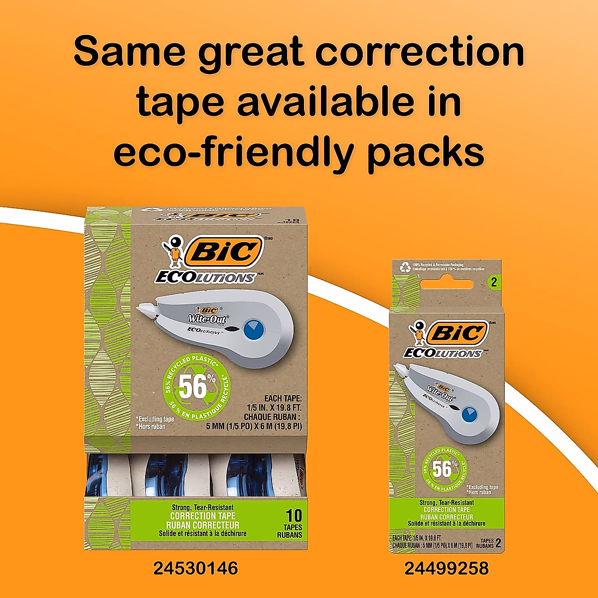 BIC Wite-Out Brand EZ Correct Correction Tape, 39.3 Feet, 2-Count Pack of white Correction Tape, Fast, Clean and Easy to Use Tear-Resistant Tape Office or School Supplies