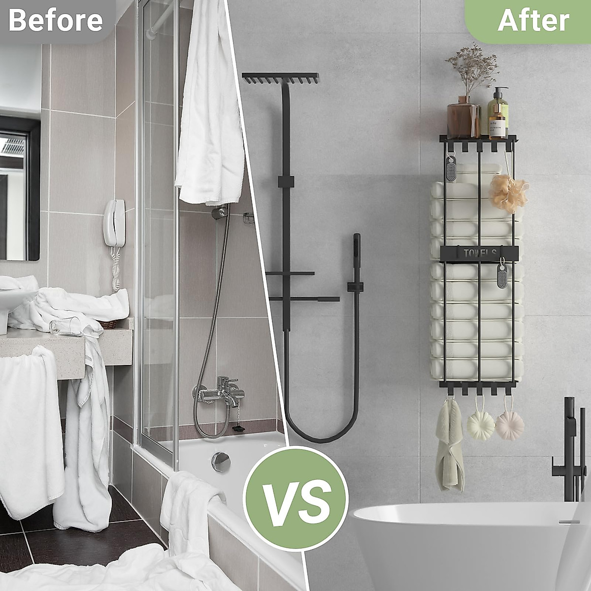 HGFITNIT Towel Racks 1PCS,Towel Racks for Bathroom,35 inch Towel Rack Wall Mounted with Metal Shelf and 10 Hooks Can Holds 6 Large Towels,for Modern Small Space Bathroom Towel Storage (Black)