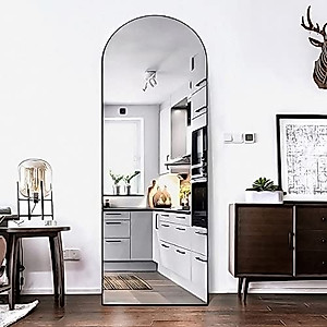 TinyTimes 65''x22'' Arched Full Length Mirror, Floor Mirror with Stand, Full Body Mirror, Arched Wall Mirror, Modern & Contemporary Full Length Mirror with Wood Frame - Black