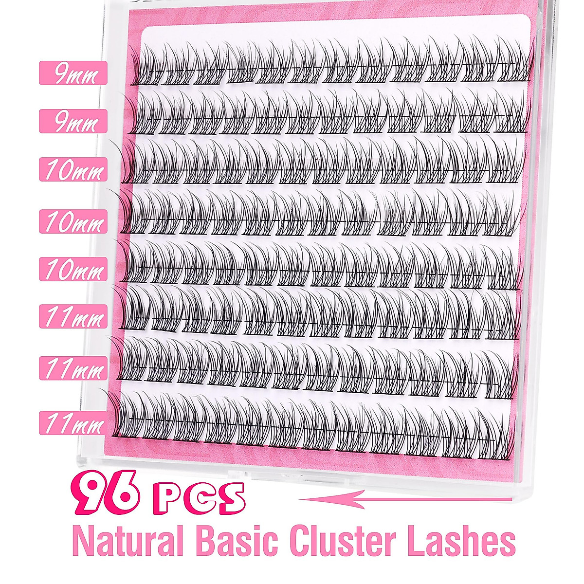 Natural Cluster Lashes Wispy CC Curl 9-11MM Mixed Lengths Eyelash Extension Individual 96 Pcs DIY Lash Extension at Home