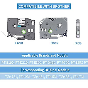 12mm 0.47 Laminated Black on White Label Tape Replacement for TZC231, Label Maker Tape for TZe 131, TZe 231, TZe 431, TZe 531, TZe 631, TZe 731(1Pcs)