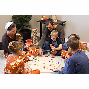 AmishToyBox.com Wahoo Wooden Marble Game Board Set - Large 24" Wide - Solid Oak Wood - Double-Sided - with Large 22mm Marbles and Dice Included