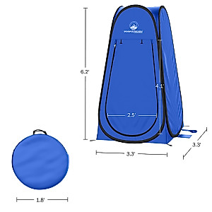 Pop Up Pod - Privacy Shower Tent, Dressing Room, or Portable Toilet Stall with Carry Bag for Camping, Beach, or Tailgate by Wakeman Outdoors (Blue)