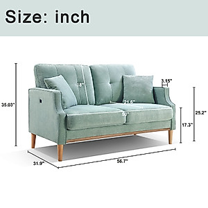 56.7" Loveseat Sofa Couch with 2 Pillows,2 Seat Couch with USB Port and Waterproof Fabric,2 Person Sofa with Thickness Cushion