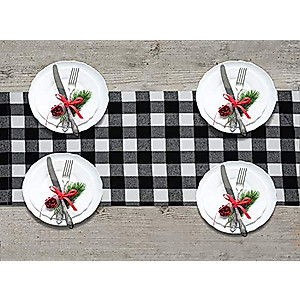 Senneny Buffalo Check Table Runner Cotton Black and White Plaid Classic Stylish Design for Family Dinner Christmas Holiday Birthday Party Table Home Decoration (White and Black, 14 x 72 Inch)