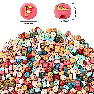 Colored Letter Beads, DECYOOL 1900Pcs 4×7mm Colorful Gold Acrylic Alphabet Beads with 1 Roll Elastic String for Bracelet Necklace Jewelry Making Supplies