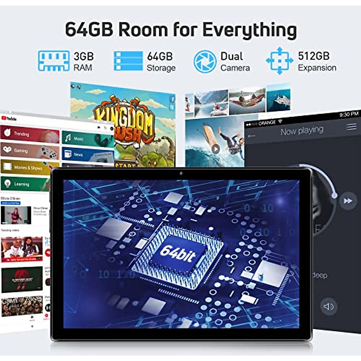 Tablet 10 inch Android Tablets Computer 64GB 512GB Expand, Android 12 Tablet with 10.1 inch IPS Screen, WiFi Tablet 10+ inch with Dual Camera Bluetooth Google Metal Case