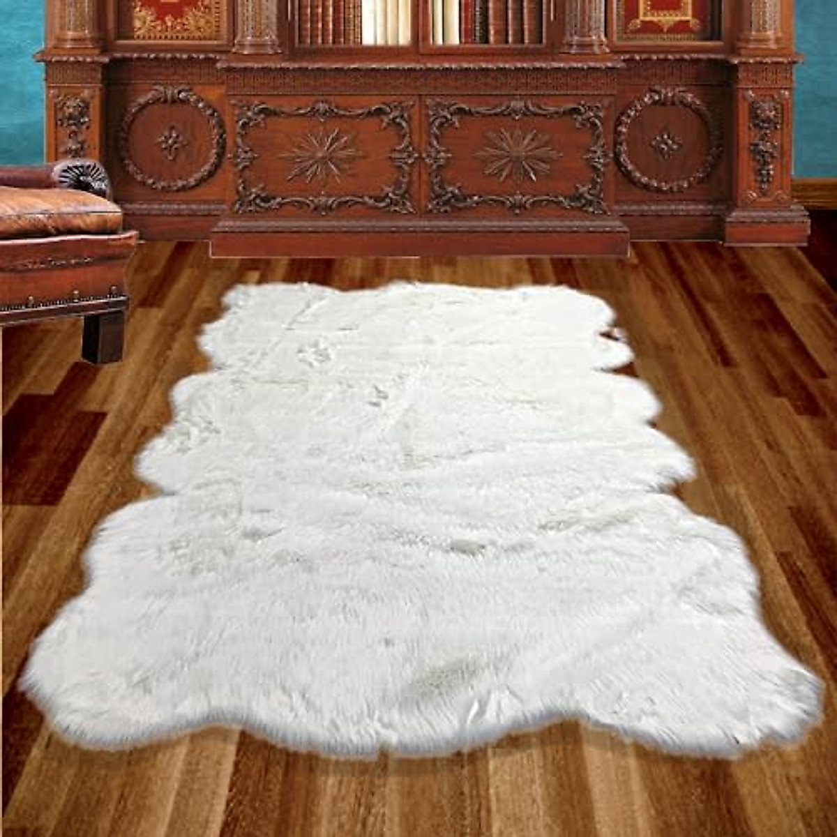 Fur Accents Plush Shag Area Rug - White Faux Fur Sheepskin Rug - Luxury Soft Faux Fur Carpet - Sculpted Edge Rectangle Accent Art Rug 30"x48"
