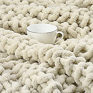 Catalonia Classic Chunky Knit Blanket, Soft & Lightweight Yarn Knitted Blanket, 50"x60" Crochet Chenille Blanket, Decorative Cable Knitted Throw Blankets for Couch, Bed, Sofa, Latte
