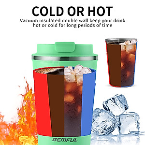 GEMFUL To Go Coffee Mug with Lid 13 oz Insulated Cups Spill Proof Travel Tumbler Leak Proof Vacuum Stainless Steel Reusable for Hot Cold Drinks Women Men (Green)