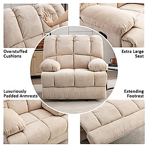 Dreamsir Oversized Rocker Recliner Chair, Manual Recliner Single Sofa Couch, Soft Fabric Overstuffed Rocking Chair for Living Room, Theater Seating for Big Man, Sandy