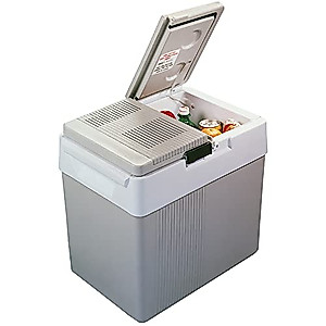Koolatron Thermoelectric Iceless 12V Cooler/Warmer 33 qt (31 L), Electric Portable Car Fridge w/ 12 Volt DC Power Cord, Dual Opening, Gray/White, Travel Camping Fishing Trucking, Made in North America