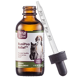 PetAlive RuniPoo Relief - All Natural Herbal Supplement Promotes Health Bowels and Firm Stools in Cats and Dogs - Relieves Common Symptoms of Pet Diarrhea - 59 mL