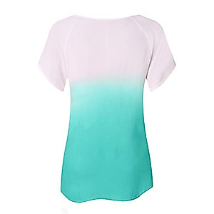 Women's Tunic Tops Short Sleeve Loose V Neck Flowy Gradient Shirts Blouse Casual T Shirt Green