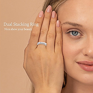 RLMOON 8PCS Silver Rings for Women Non-Tarnish Dainty Silver Ring Set Trendy Criss Cross Simulated Diamond Ring Eternity Stackable Ring Size 7