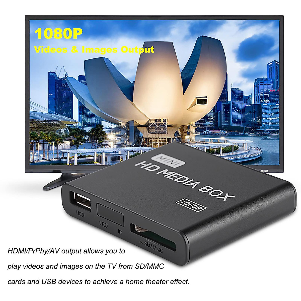 1080P Full-HD Digital Media Player, HDMI/AV/VGA Output, 7.1 Surround Sound, HDMI Media Player with Remote Control, 1080P HDMI TV Media Player for USB MMC RMVB MP3 AVI MKV(US Plug)