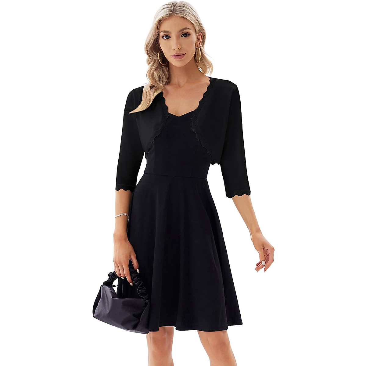 Women Open Front Cardigan Irregular Hemline Bolero Shrug Sweater Black XL