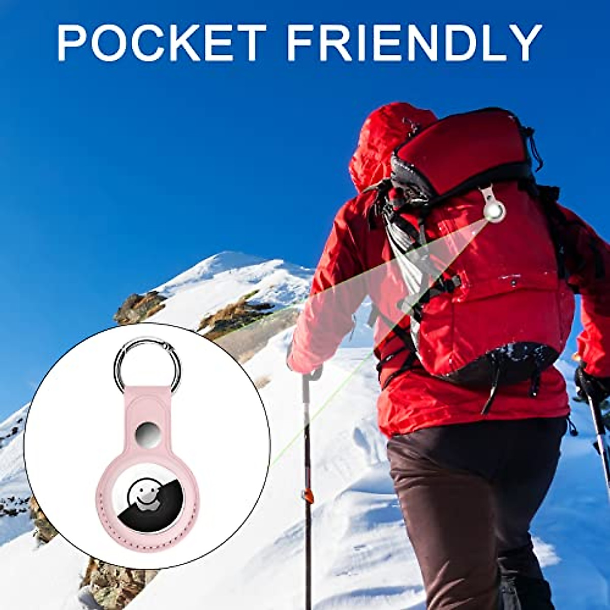 NeBuRing Leather Airtag Case,Key Ring Holder Protection Cover with Keychain Compatible for New Apple Air Tag-Pink