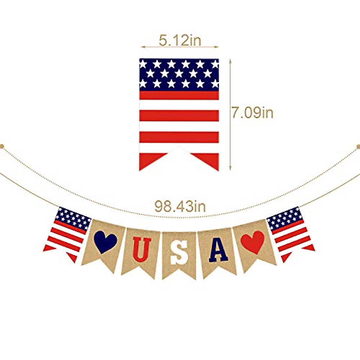 Jute Burlap USA Banner American Independence Day 4th of July Mantel Fireplace Decoration