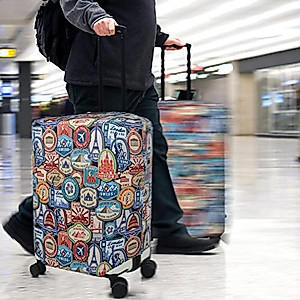 Explore Land Travel Luggage Cover Suitcase Protector Fits 18-32 Inch Luggage (Landmark Sticker, S(18-22 inch Luggage))