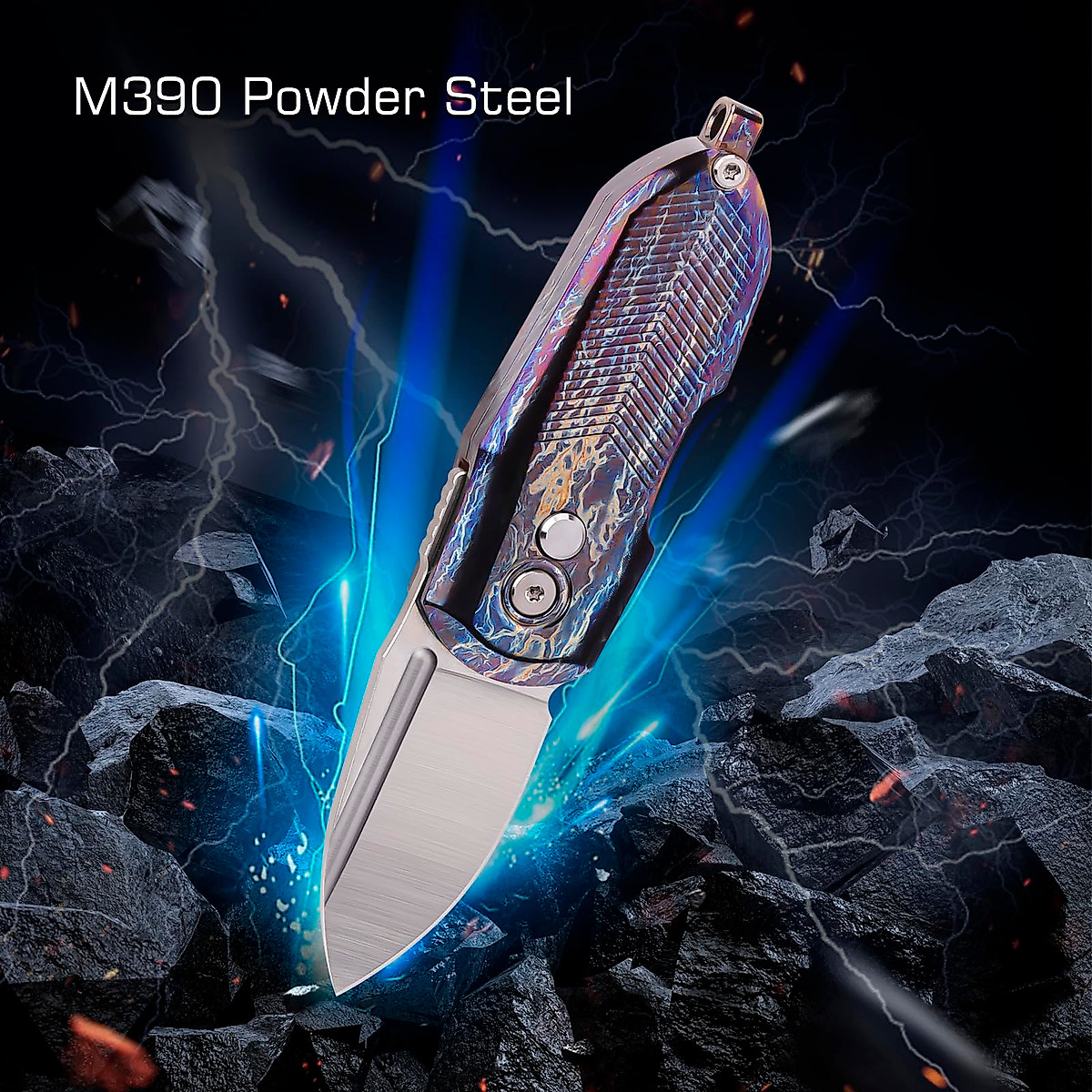 XTOUC Small Pocket Knife,1.38" M390 Steel Blade EDC Folding Knives with Button Lock Titanium Handle Knifes TD776