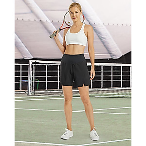 G4Free Athletic Running Shorts for Women Lightweight Quick Dry Workout Gym Shorts with Pockets 5" (Black, XXL)