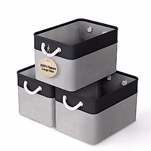 KITCSTI Fabric Storage Baskets for Shelves | Closet Storage Bins | Linen Cloth Baskets with Handle for Organizing