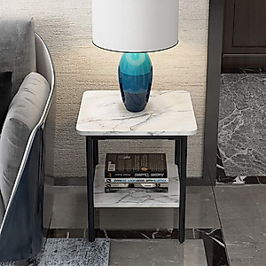 LIYANJJ Couch Side Table, 20 Inch Square Side/End Table/Night Stand/Coffee Table Marble Desktop Mobile Snack Table Metal Frame Industrial Style for Home and Office