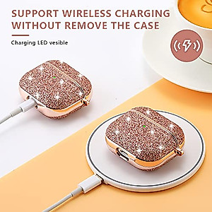 Valkit for Apple Airpods 3 Case Cover 2021 Bling Sparkle, Luxury Glossy Hard Shell Scratch Resistant Drop Proof Protective with Keychain for Glitter AirPods 3 Generation Charging Case - Golden