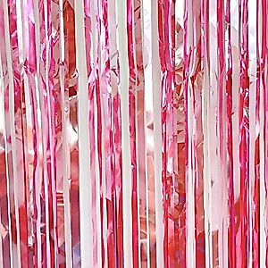 CHRORINE 2pcs 3ft x 8.3ft Pink Tinsel Foil Fringe Curtains Streamers Backdrop for Pink Party Birthday Wedding Bachelorette Baby Shower Bridal Shower Decorations