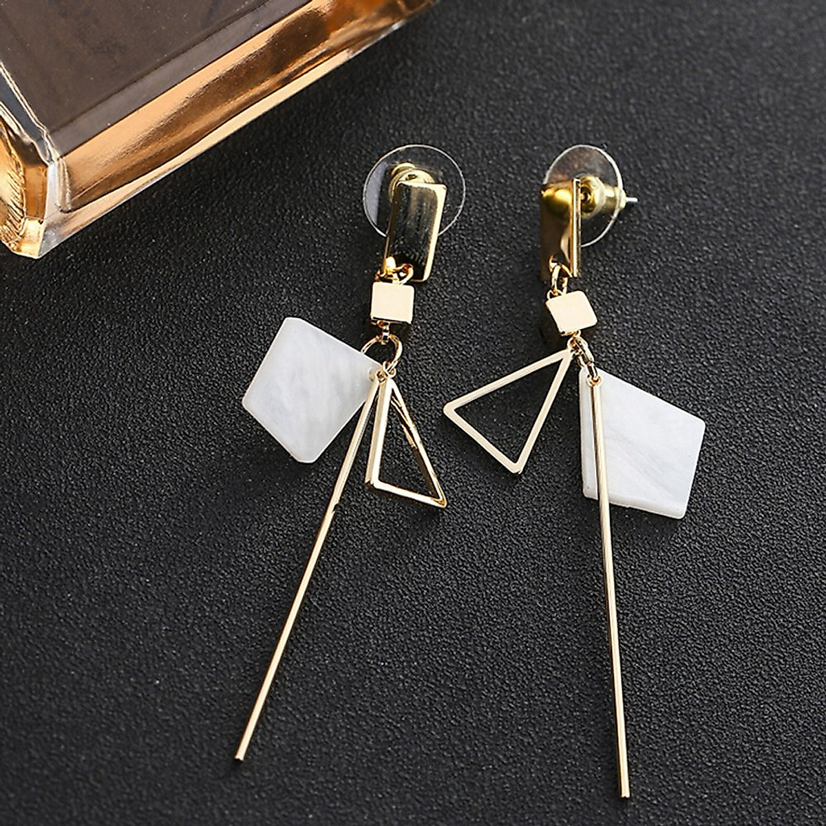 Geometric Triangle Earring Metal Simple Drop Dangle Earring Plating Gold Black Bohemian Dangling Costume Earring For Women Bar Party Fashion Jewelry (Cube)