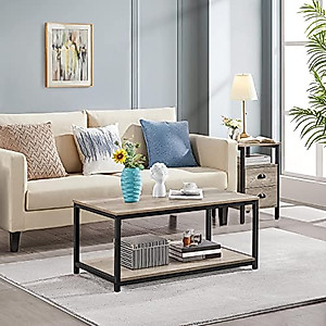 Yaheetech 2-Tier Industrial Wood Coffee Table, Cocktail Table Center Table with Open Storage Shelf for Living Room, Vintage Accent Furniture Table with Metal Frame, Easy Assembly, Gray