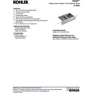 KOHLER Vault Double Bowl 18-Gauge Stainless Steel Farmhouse Apron Front Kitchen Sink , Undermount Installation K-3945-NA