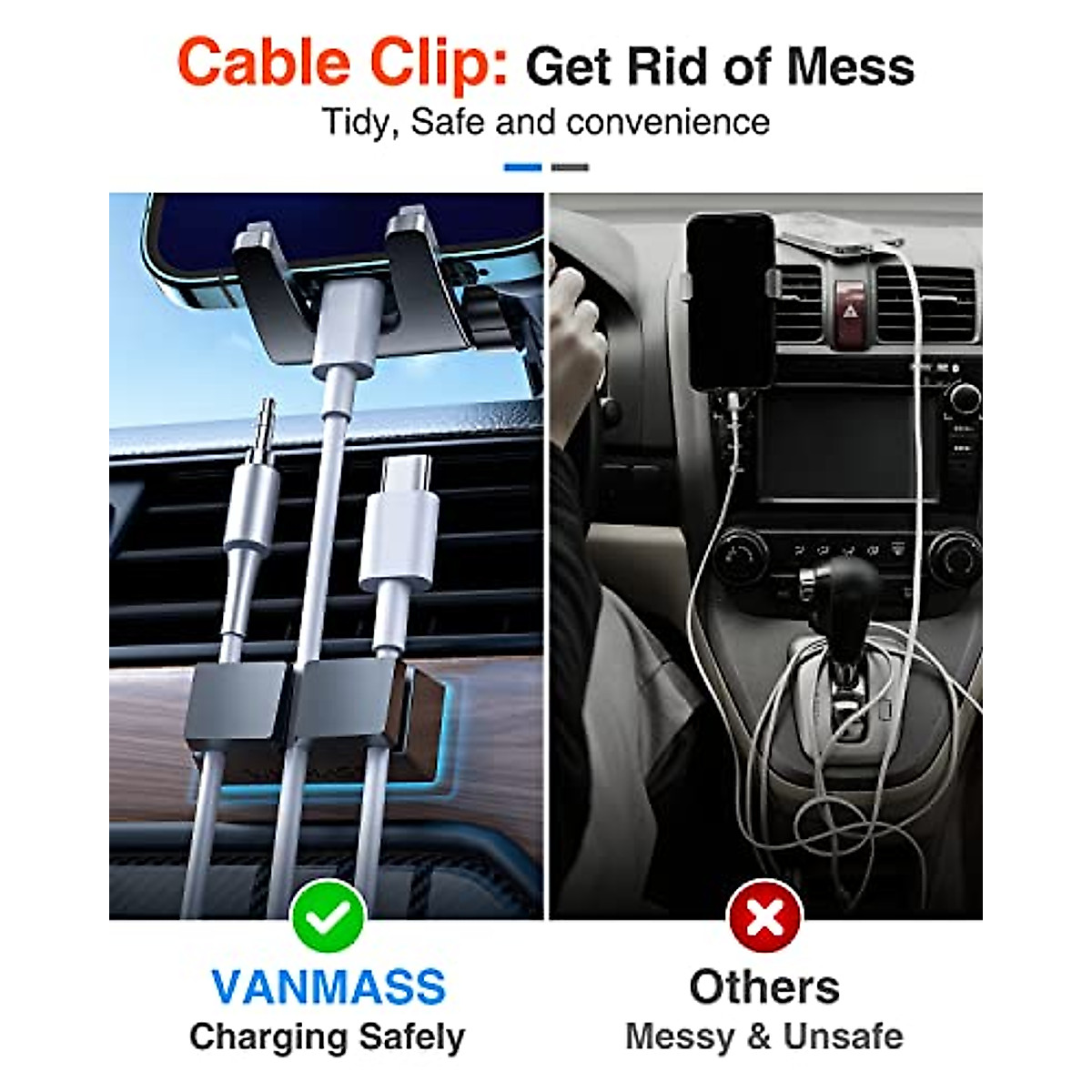 VANMASS 7.0 Upgraded Car Phone Holder Mount [Never-Drop Steel Hook] & [A Cable Clip], Stable A+ Car Vent Phone Mount, Auto Cell Phone Holder, Handsfree Cradles for iPhone 14 13 12 11 Pro Max Samsung