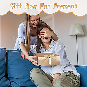 12Sets Valentines Day Gift Boxes with Lids,10x8x4inch Large Paper Present Box,Bridesmaid Proposal Box with Ribbon Thank You Card (Rose Gold)