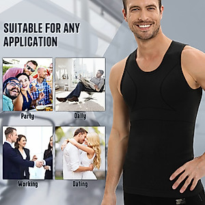 PODFAN Gynecomastia Compression Shirt for Men, Slimming Tank Top Undershirts, Mens Body Shaper Vest(Black,Large)