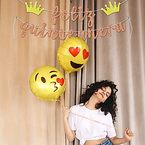 Rose Gold Glitter Feliz Quinceanera Banner, Happy Quinceanera/Princesa De Quince/Mis Quince 15, Spanish 15th Birthday Party Decorations