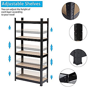 Pinikuyiro 5-Tier Utility Shelves, Metal Storage Shelves Garage Shelving Unit Adjustable Garage Storage Shelves Storage Racks Heavy Duty Shed Shelving- Black