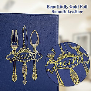 COFICE Recipe Binder – 8.5x11 3 Ring Blank Family Recipe Book Binder Kit to Write in Your Own Recipes with PU Faux Leather Cover and Plastic Sleeves (Navy Blue)