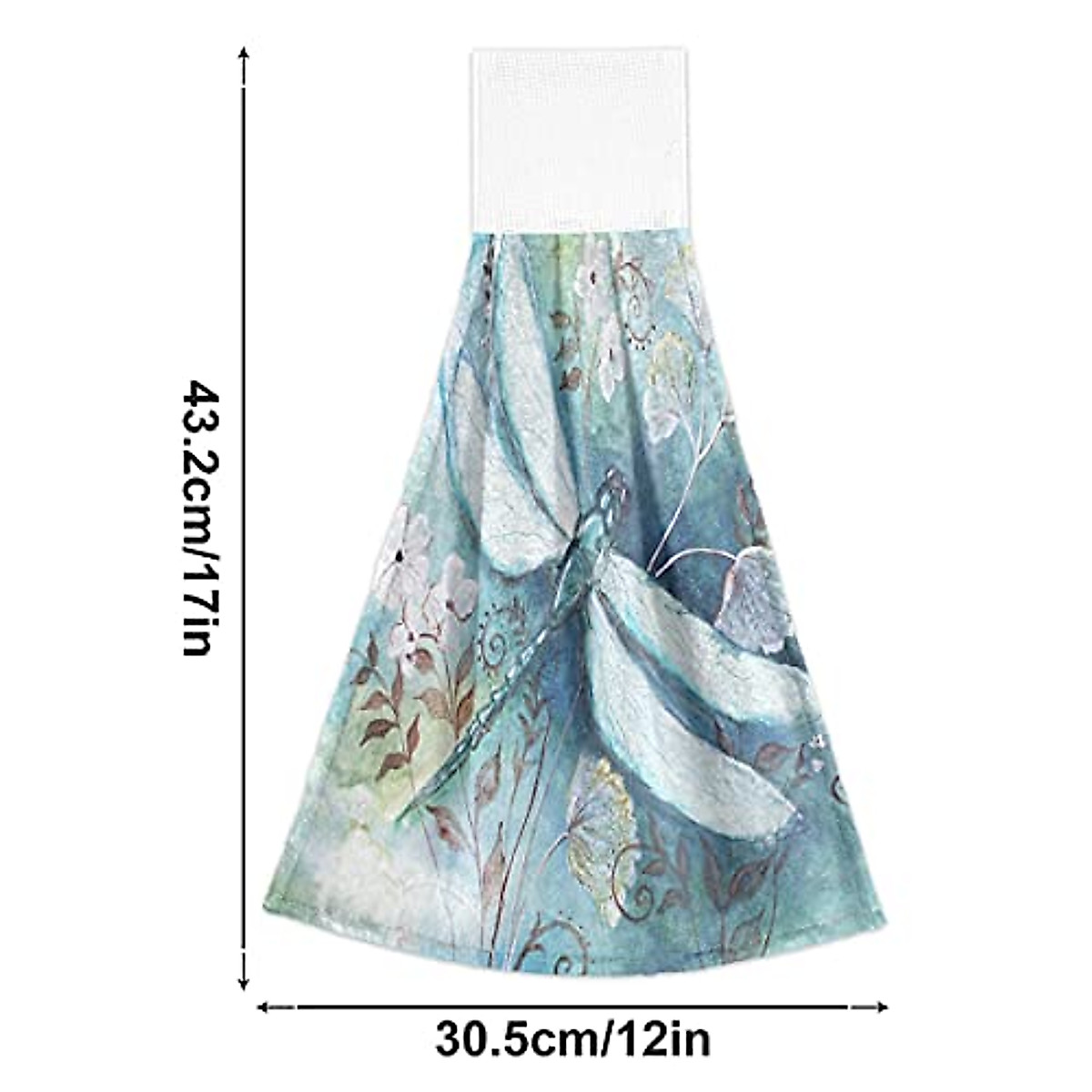 Blue Dragonfly Hand Towel 2 Pack Watercolor Flower Hanging Tie Towels Soft Absorbent Tea Bar Towels for Kitchen Gym Hotel