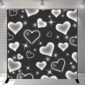 Mocsicka Black Heart 2000s Backdrop for Photoshoot 90s Photo Backdrop Decorations Old School Love Heart Women Men Happy Birthday Photography Background Banner Photo Booth