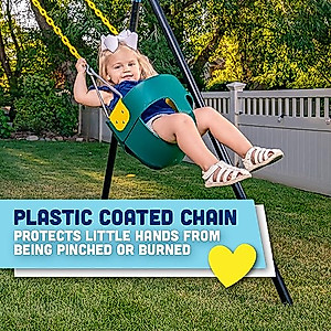 Original High Back Full Bucket Toddler Swing Seat with Plastic Coated Chains and Carabiners for Easy Install - Green - Squirrel Products