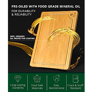 ROYAL CRAFT WOOD Wooden Serving Boards for Kitchen Meal & Cutting-Bamboo Cutting Board Set with Juice Groove Side Handles - Charcuterie & Chopping Butcher Block for Meat-Kitchen Gadgets Gift(2 Pcs)