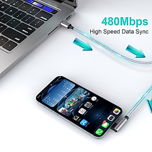 90 Degree iPhone Charger cable 10FT MFi Certified Right Angle iPhone Charger Nylon Braided Lightning to USB C PD Fast Charging Cable Data Sync Cord Compatible with iPhone 14/13/Pro/12/Max/11/X/XS/XR/8